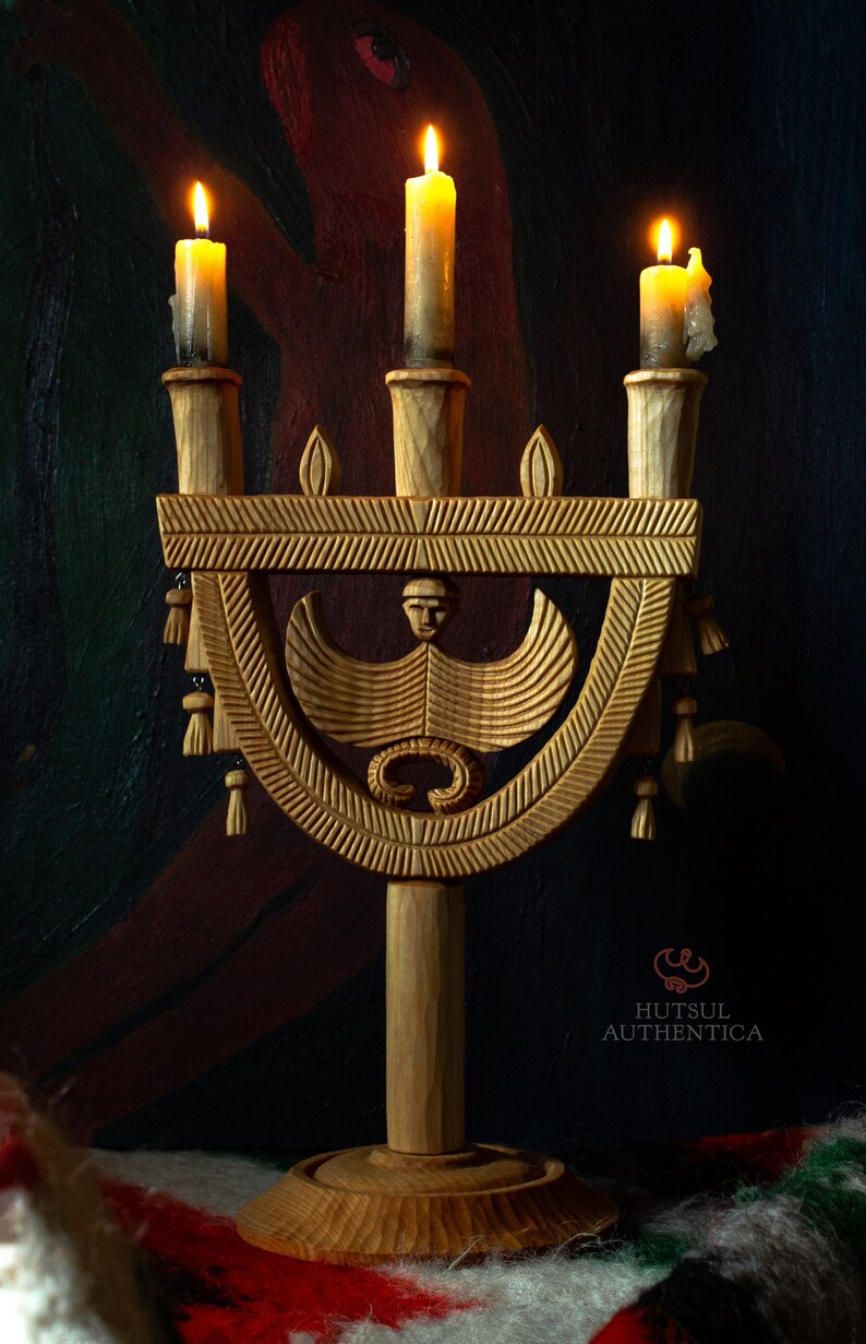 Traditional Carved Authentic Hutsul Candlestick Trinity Halloween Decor Vintage Halloween Decor ...