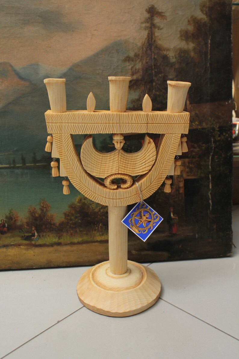 Traditional Carved Authentic Hutsul Candlestick Trinity Halloween Decor Vintage Halloween Decor ...