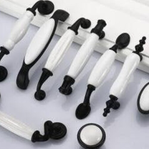 Small Knobs Dresser Knob White Black Ceramic Kitchen Cabinet - Etsy