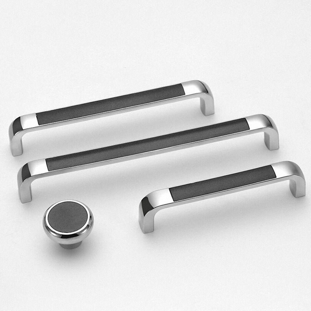 Silver+bright Chrome/black +bright Chrome Knob Kitchen Cabinet Pulls ...