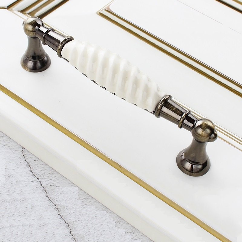 Golden Crack Ceramic Handle European Ivory White Cabinet | Etsy