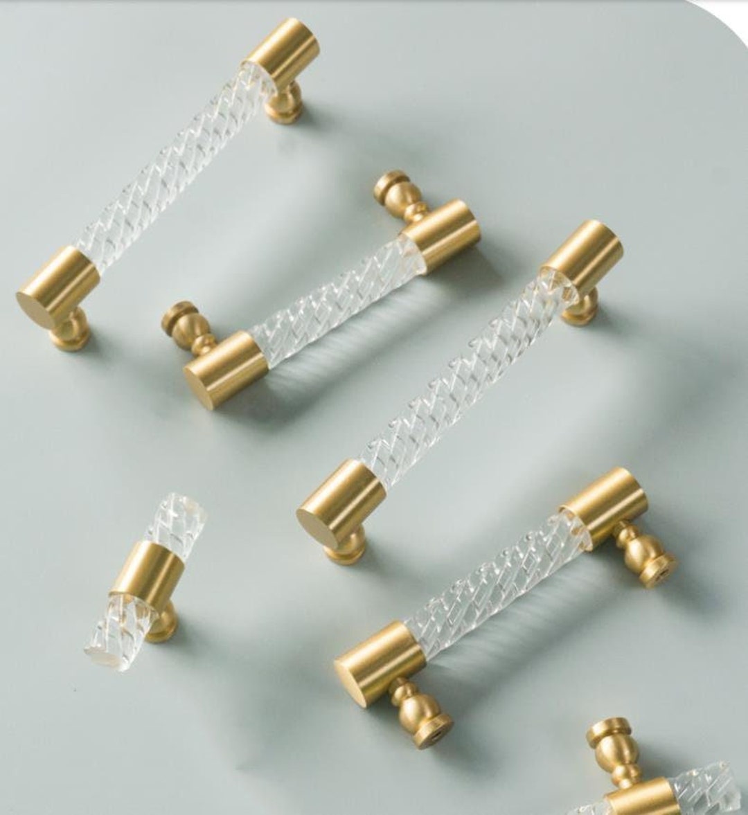 Brass +transparent Knobs Pulls Kitchen Cabinet Pull Handles Drawer ...