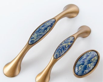 New Chinese Ceramic Cabinet Door Handle European-style Blue | Etsy