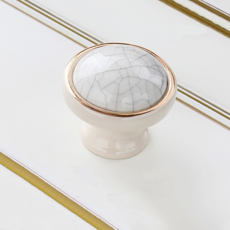 Golden Crack Ceramic Handle European Ivory White Cabinet | Etsy