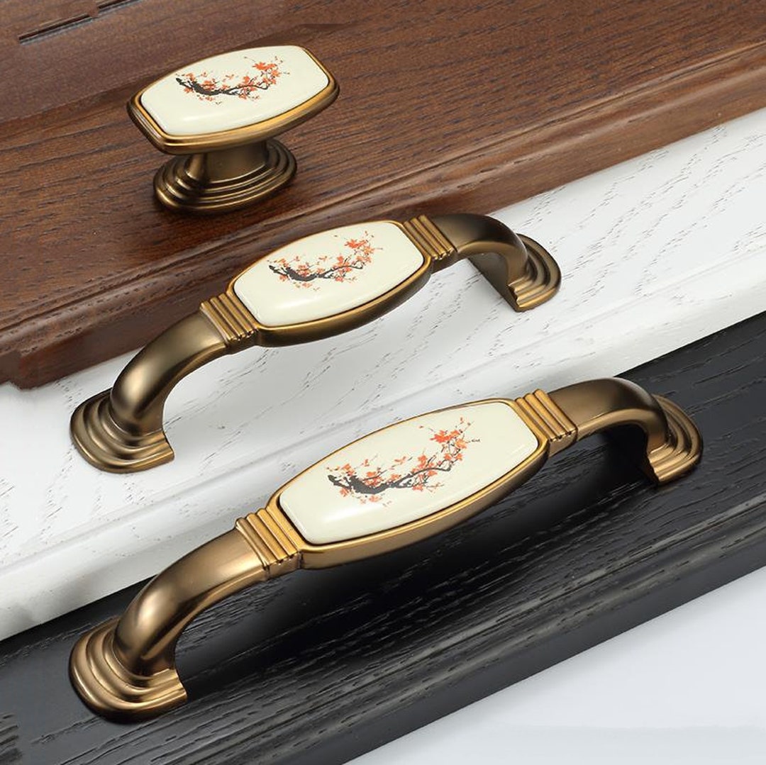 Ceramic Handle Ceramic Gold Flower Drawer Handles Dresser Round Knobs ...