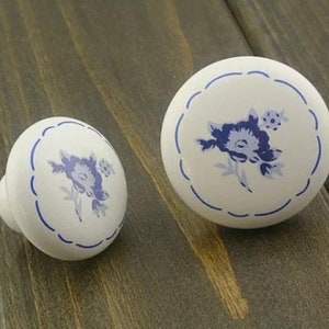Flower Knobs Ceramic Cabinet Knobs Porcelain White Blue Knobs - Etsy