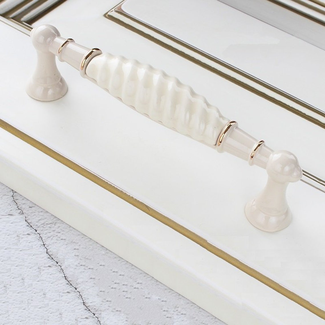 Golden Crack Ceramic Handle European Ivory White Cabinet - Etsy