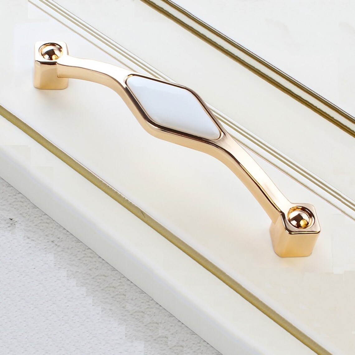 European Gold Flower Ceramic Handle European White Cabinet | Etsy