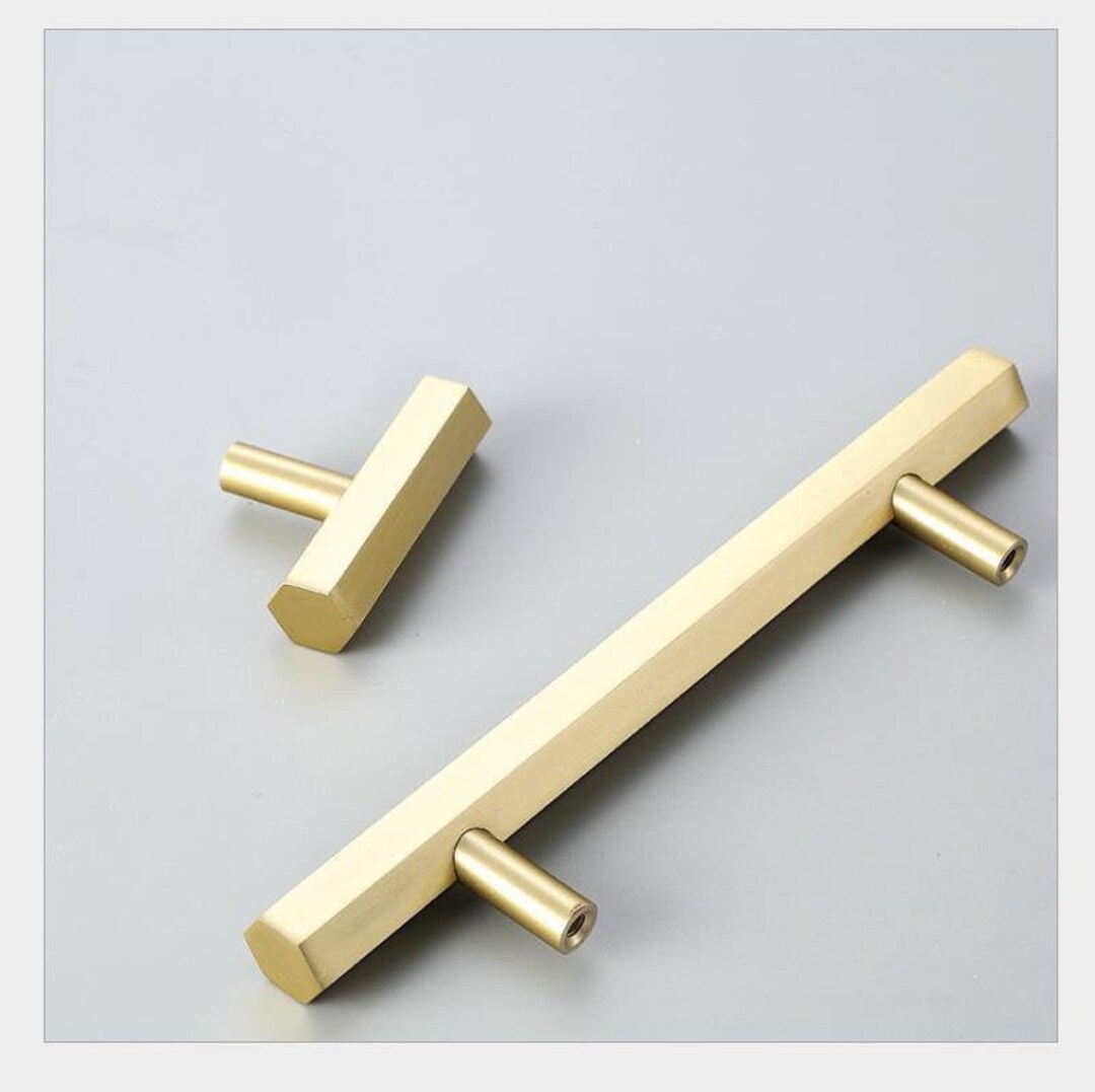 Hexagon Brass Knobs Handles Brushed Brass Drawer Pulls Handles Dresser ...