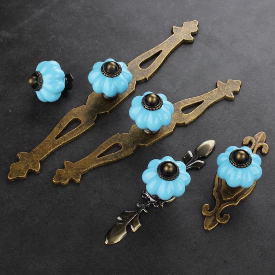 Light Blue Pumpkin Ceramic Cabinet Handle European Style Single Hole ...