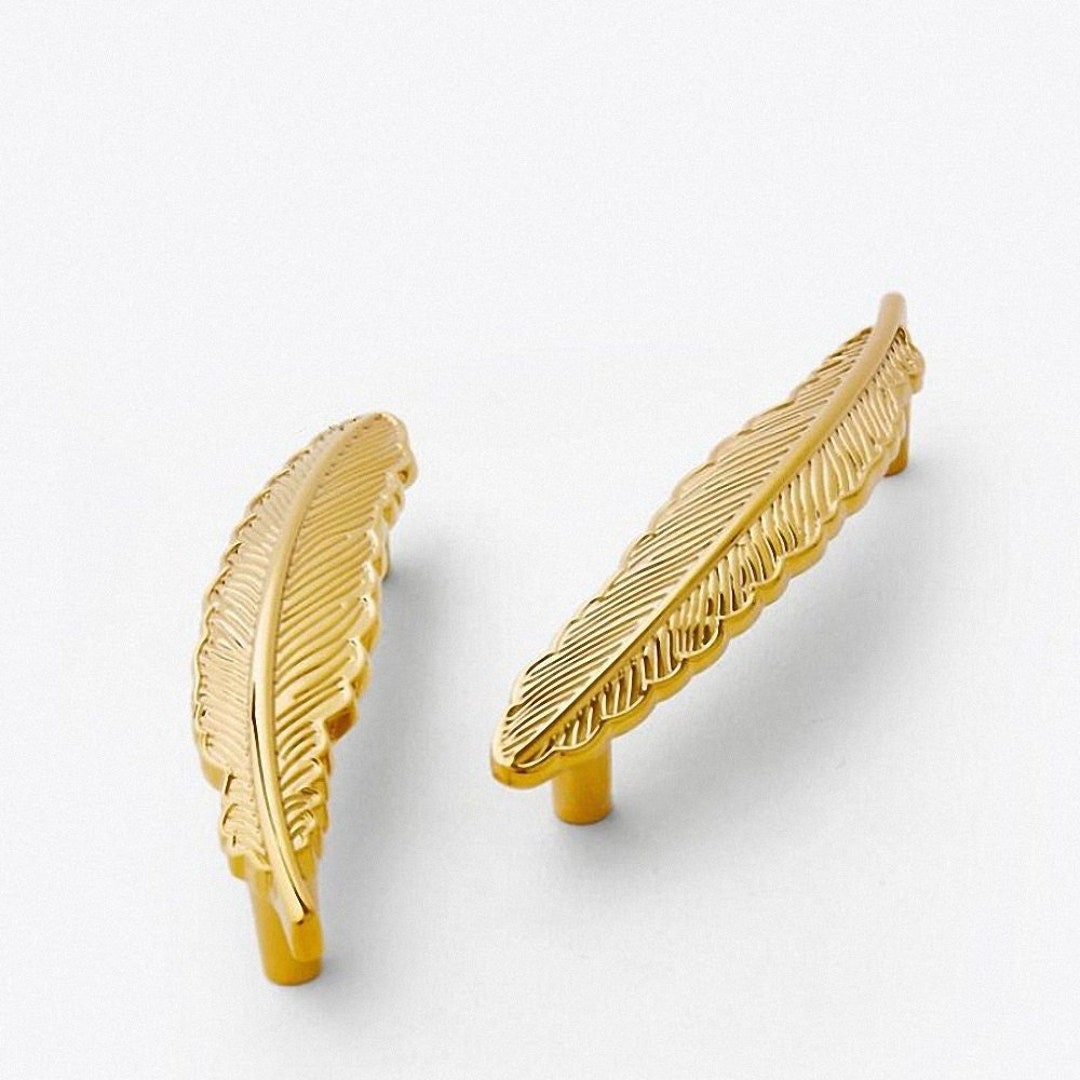 Feather Brass Knobs Handle Kitchen Cabinet Pulls Drawer Knob Pull ...