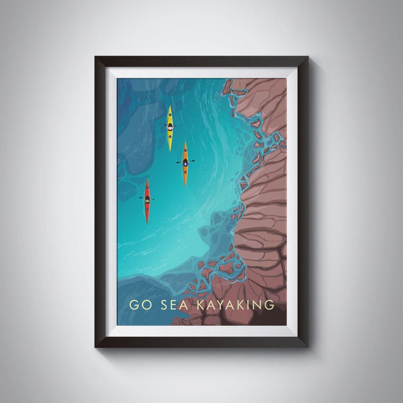 Go Sea Kayaking Art Print, Travel Poster, Adventure Sports, Kayak Gift ...