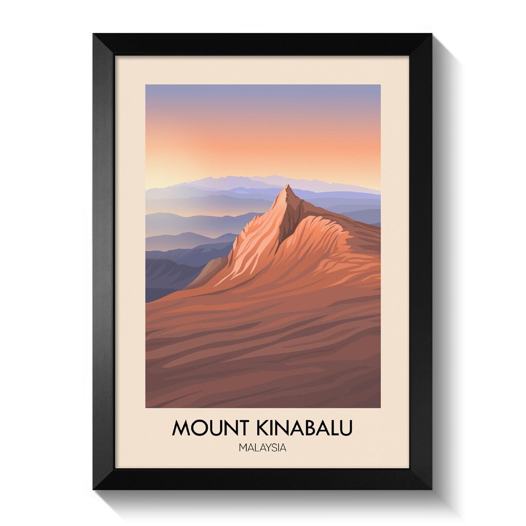 Mount Kinabalu Poster, Malaysia Travel Print, Borneo Wall Art ...