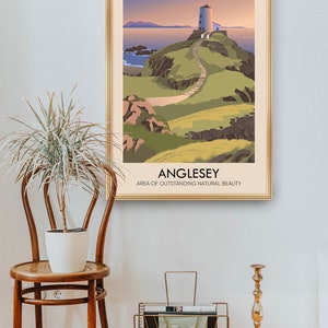 Anglesey AONB Travel Poster, North Wales, Twr Mawr Lighthouse, Isle of ...