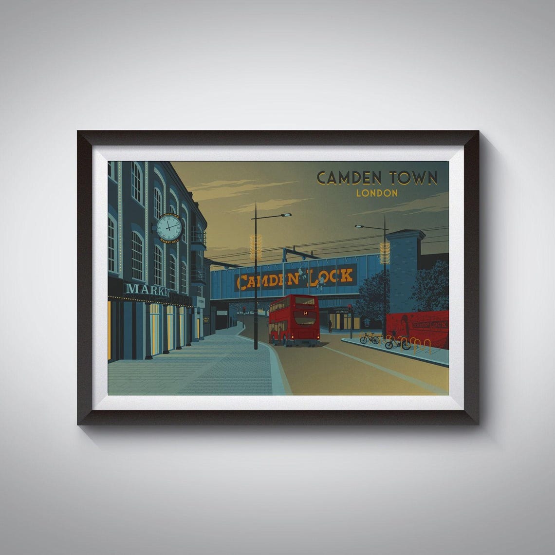 Camden Town London Travel Poster, Camden Lock Bridge, Camden Market ...