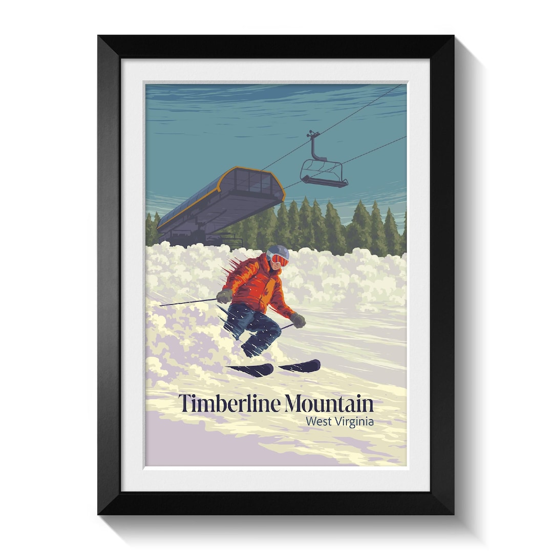 Timberline Mountain Poster, Ski Resort Print, West Virginia Travel Poster, Ski Trail Map ...