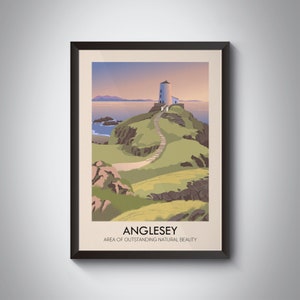 Anglesey AONB Travel Poster, North Wales, Twr Mawr Lighthouse, Isle of ...