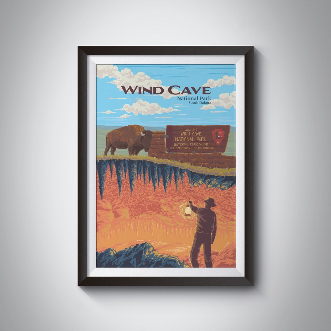 Wind Cave National Park Poster, South Dakota, USA Travel Print, Bison ...