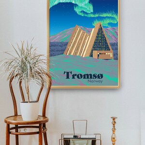 Tromso Norway Poster, Retro Travel Print, Vintage Art, Northern Lights ...