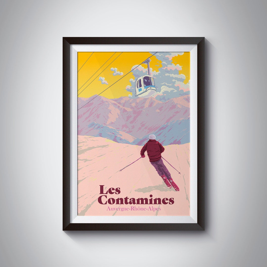 Les Contamines Montjoie Ski Resort Poster, Rhone Alpes, Skiing Print ...