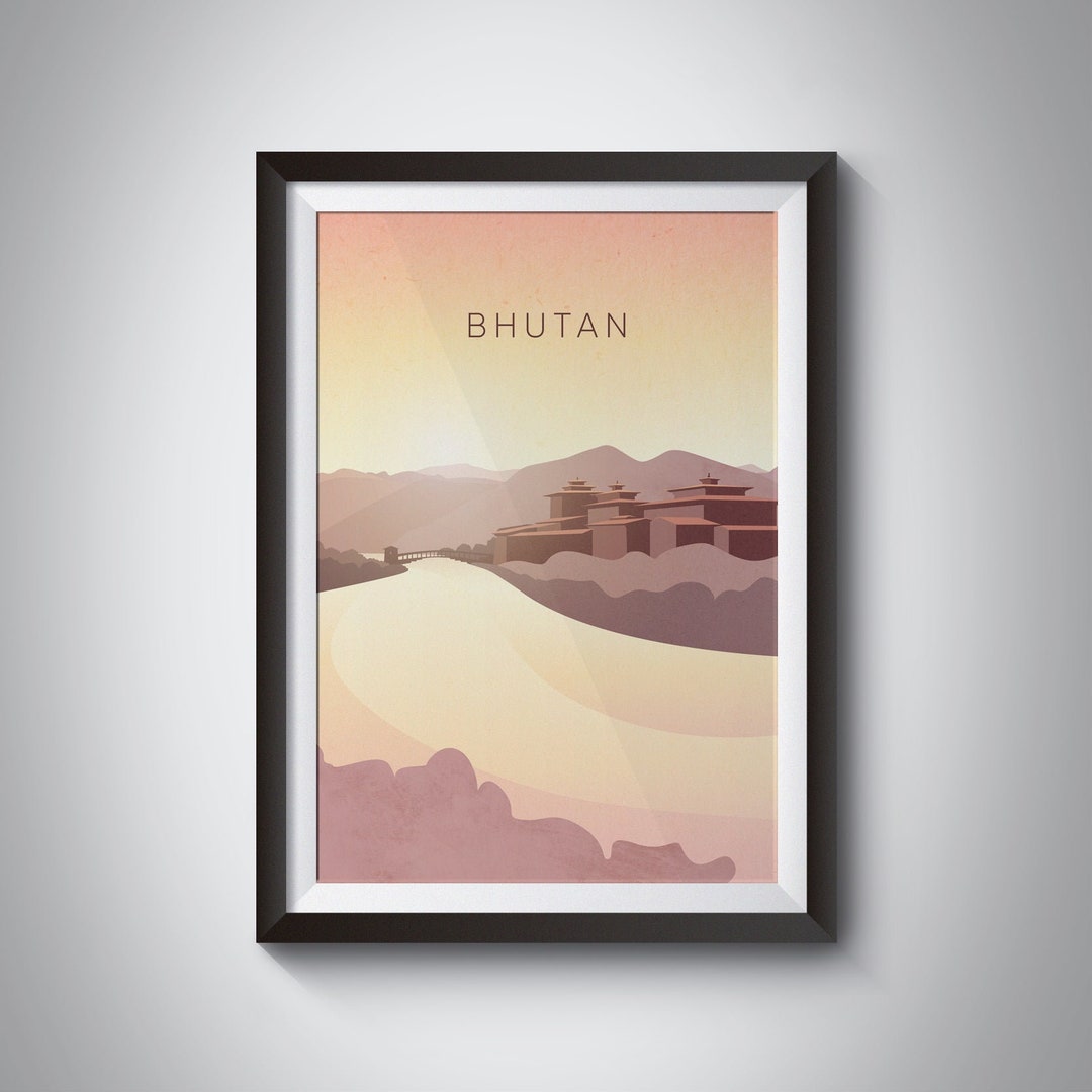 Bhutan Minimal Travel Poster, Bhutan Travel Print, Kingdom of Bhutan ...