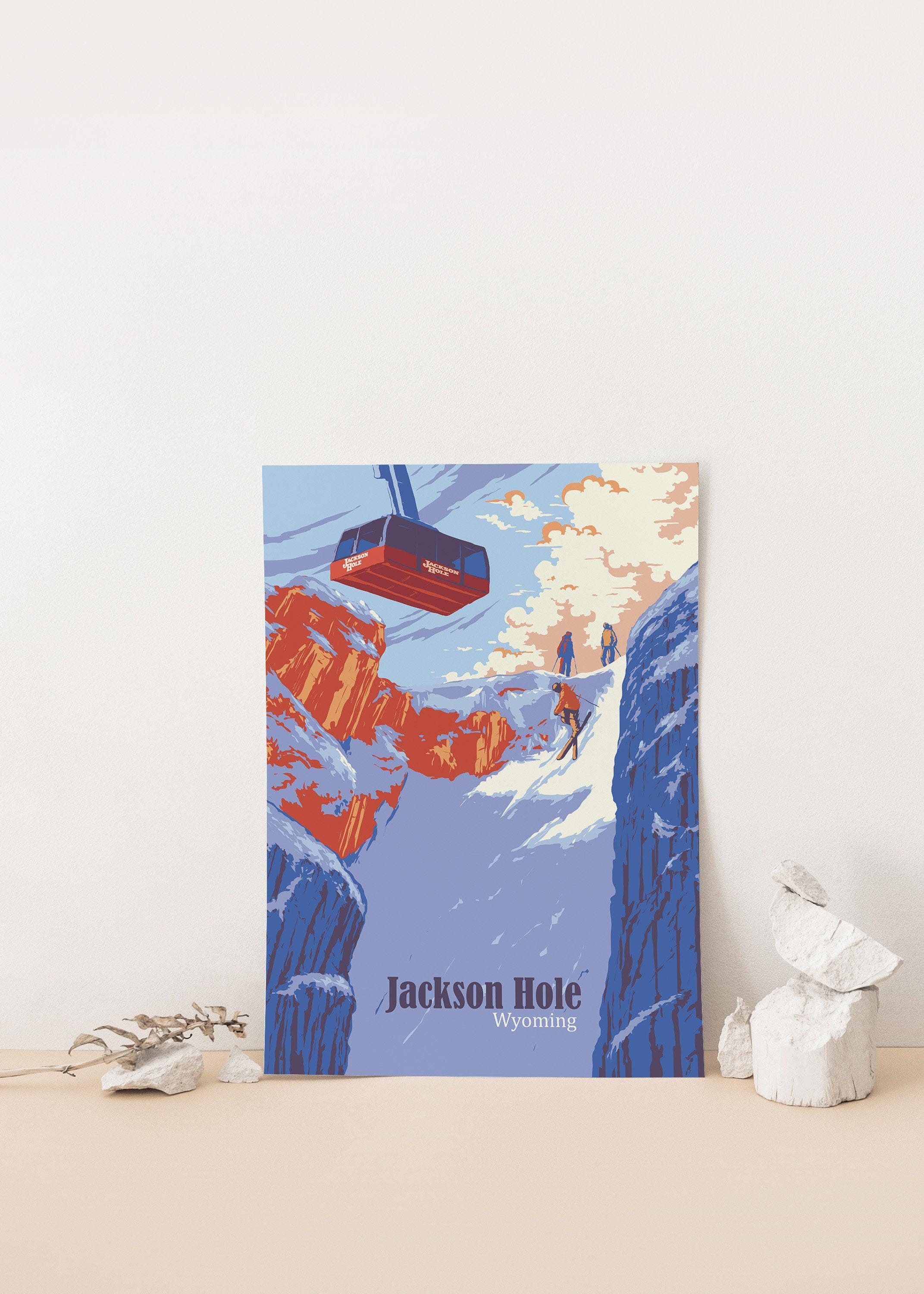 Jackson Hole Skiing Poster, Ski Resort Print, Wyoming, Grand Teton ...