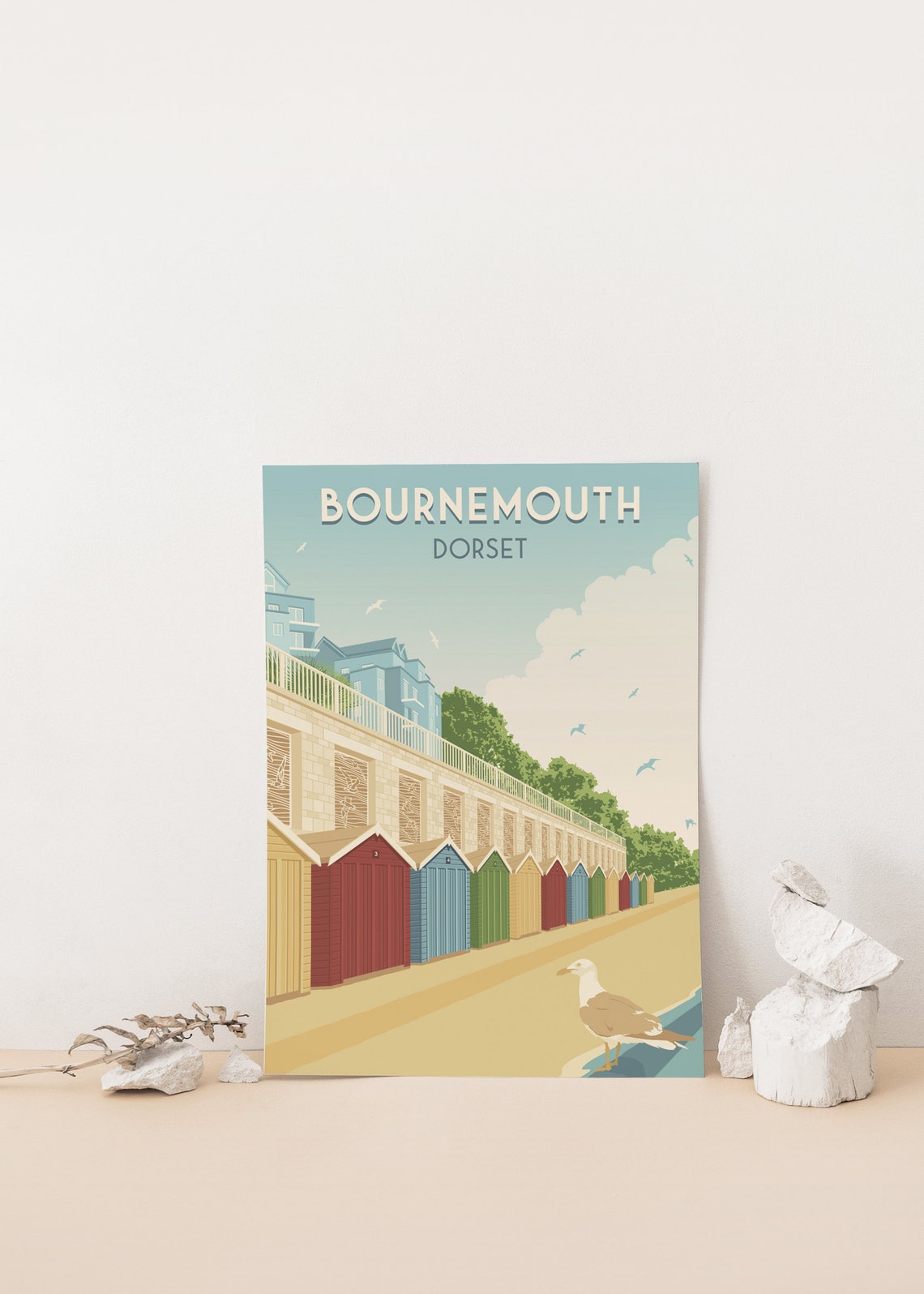 Bournemouth Travel Poster Beach Hut Seaside Print Dorset - Etsy UK