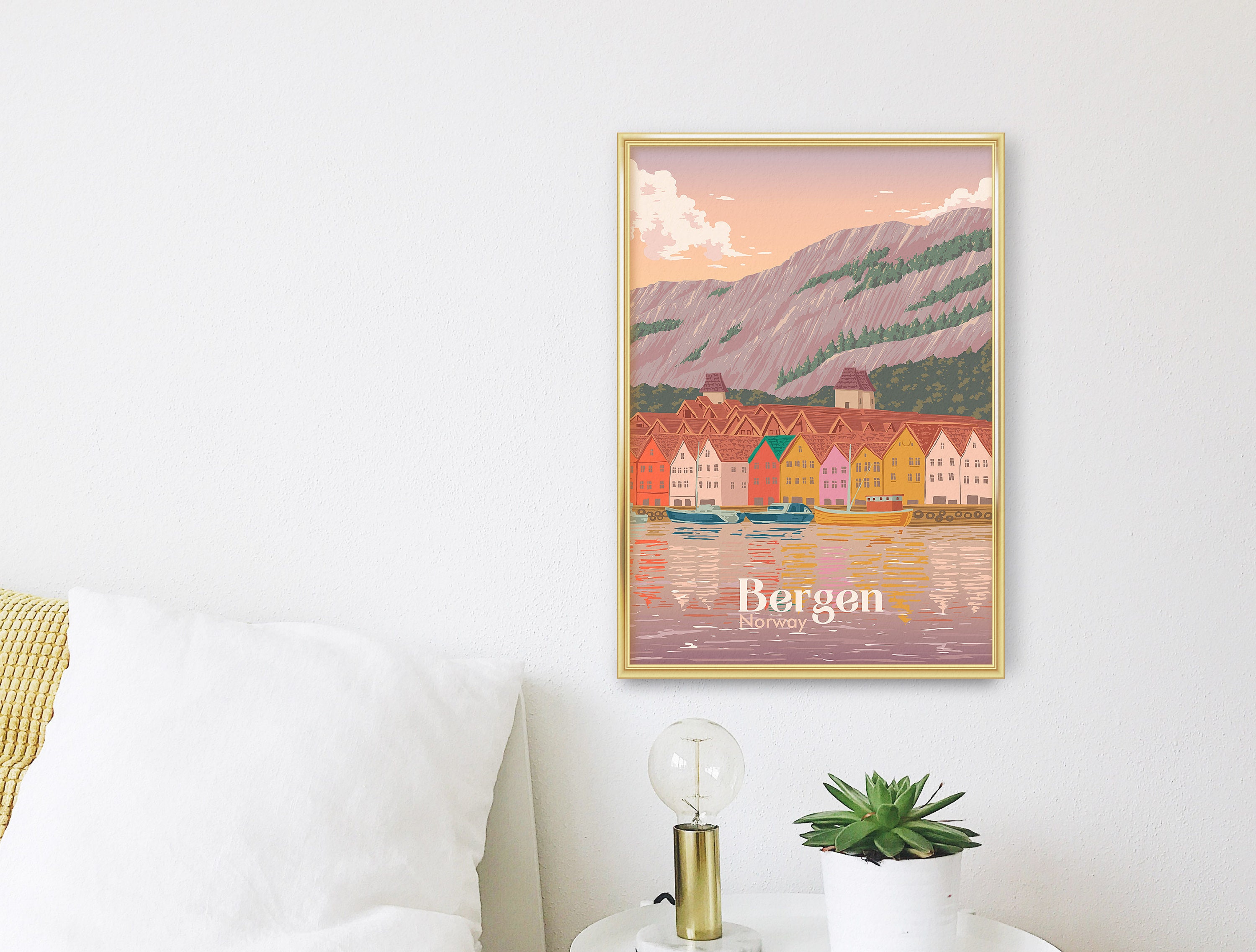 Bergen Norway Poster Retro Travel Print Norwegian Fjords - Etsy UK