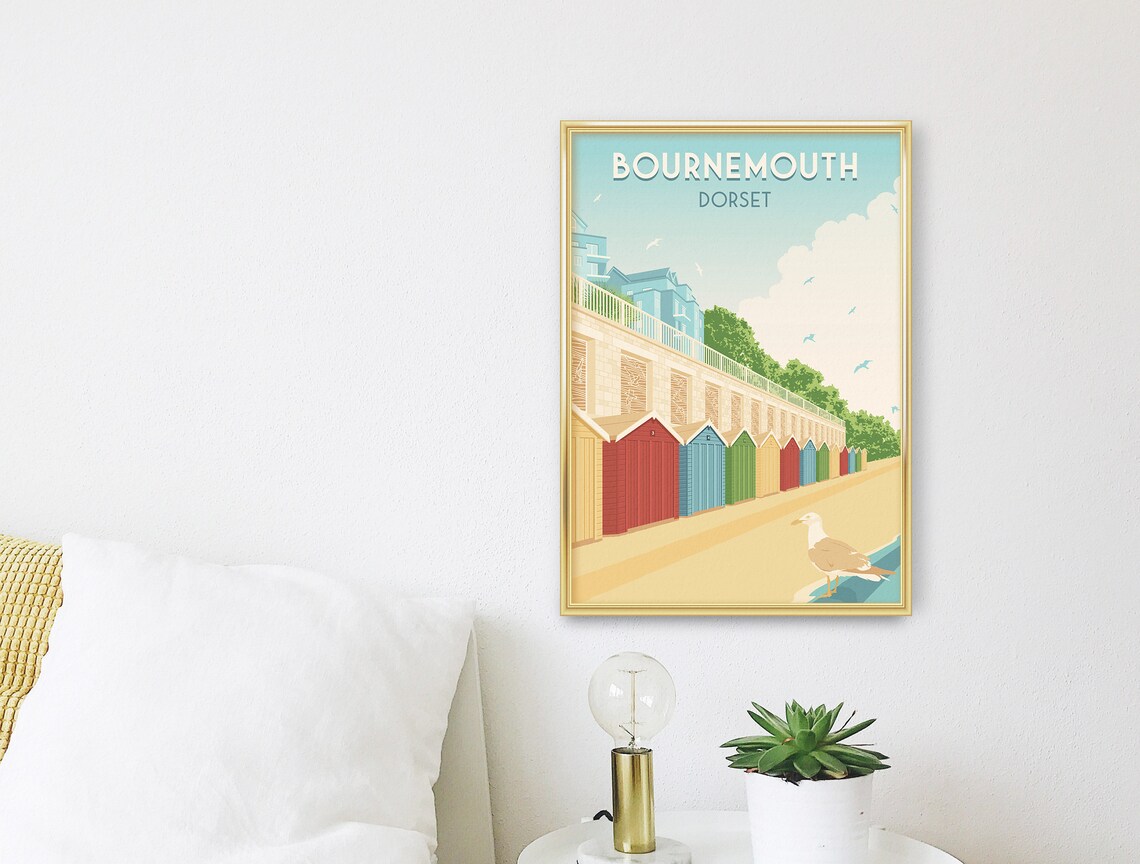 Bournemouth Travel Poster Beach Hut Seaside Print Dorset - Etsy UK