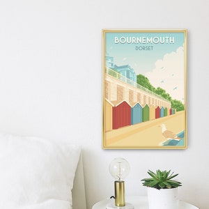 Bournemouth Travel Poster, Beach Hut Seaside Print, Dorset, Poole ...