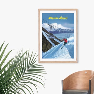 Alyeska Ski Resort Poster, Girdwood Alaska USA, Chugach Mountain Range ...