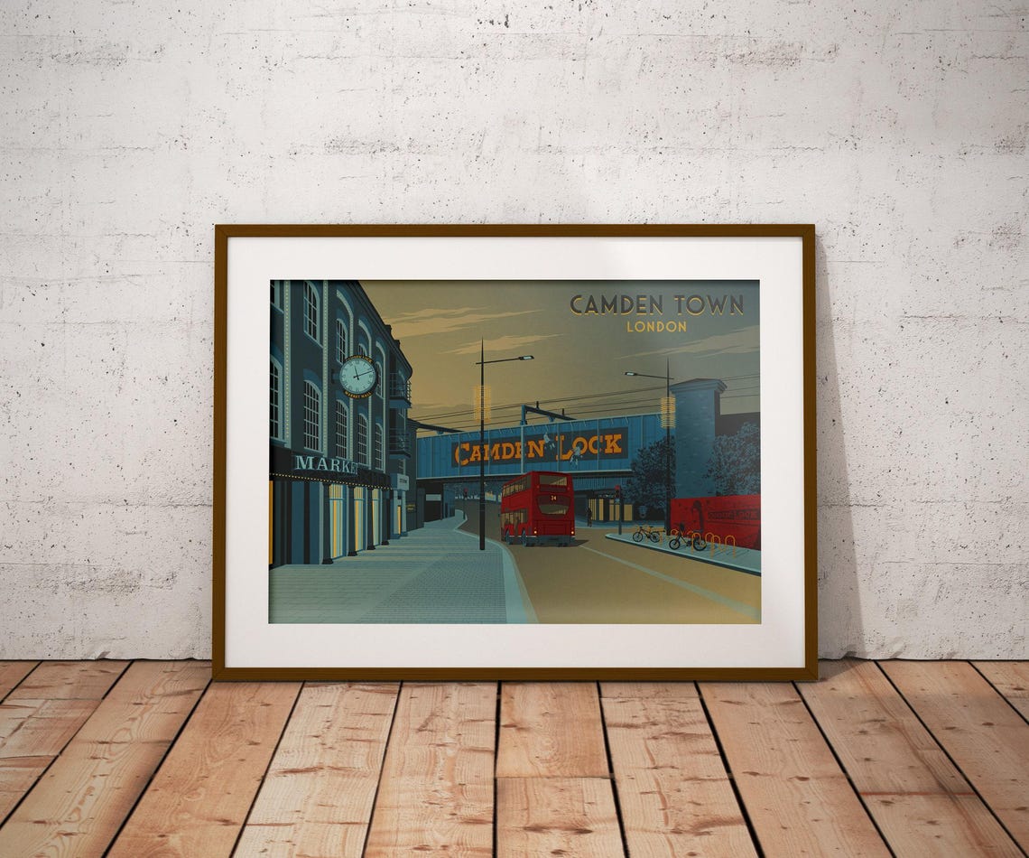 Camden Town London Travel Poster, Camden Lock Bridge, Camden Market ...