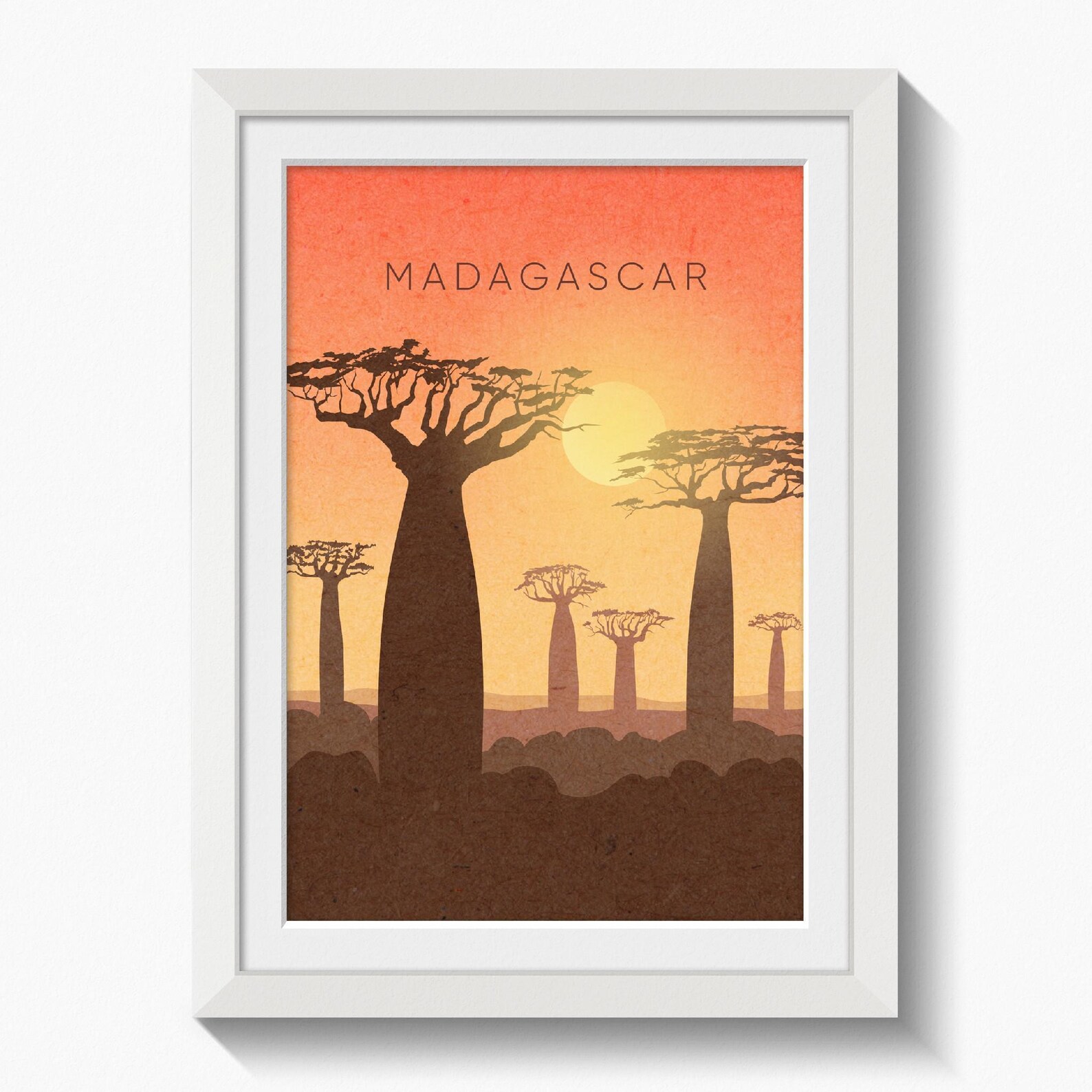 Madagascar Minimal Travel Poster, Baobab Trees, African Sunset ...