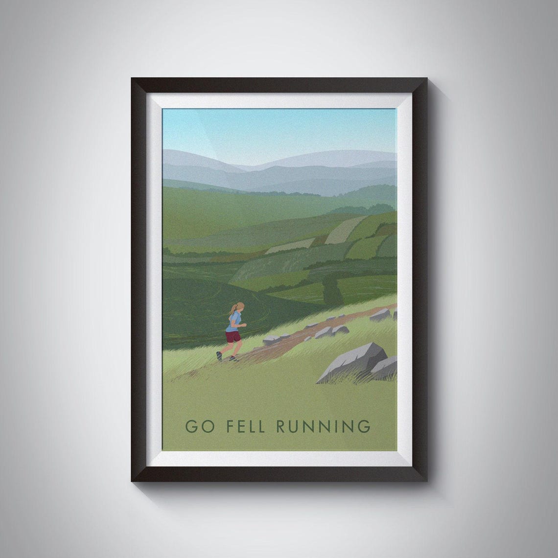 Go Fell Running Art Print, Trail Running, Hill Running Travel Poster ...
