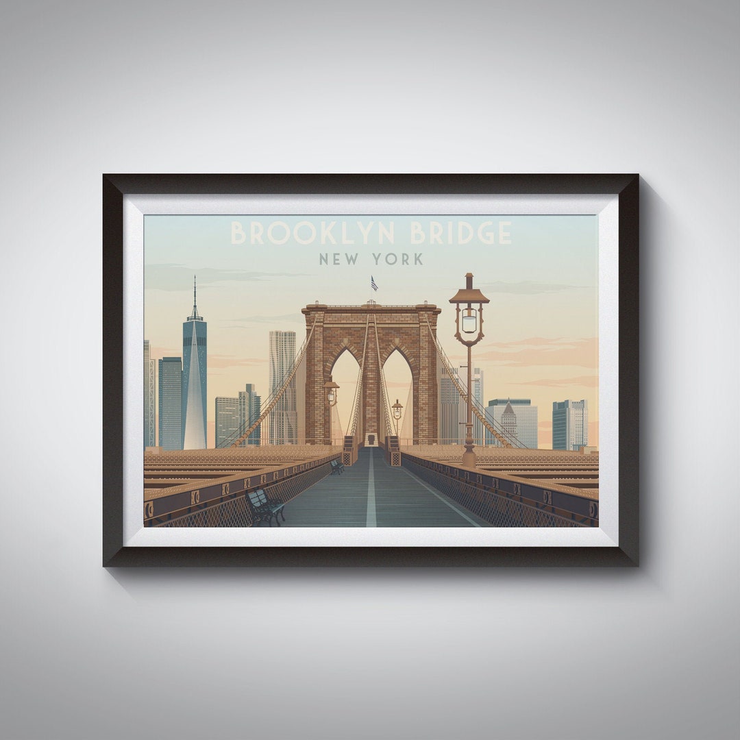 Brooklyn Bridge Poster, New York City Travel Poster, NYC USA, Manhattan ...