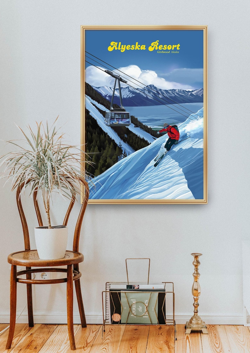 Alyeska Ski Resort Poster, Girdwood Alaska USA, Chugach Mountain Range ...