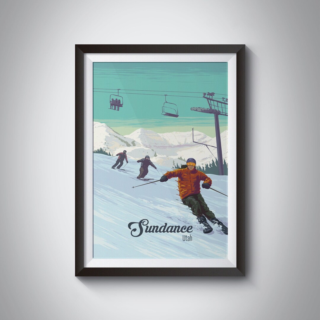 Sundance Ski Resort Travel Poster, Utah USA, Snowboarding, Mountain ...
