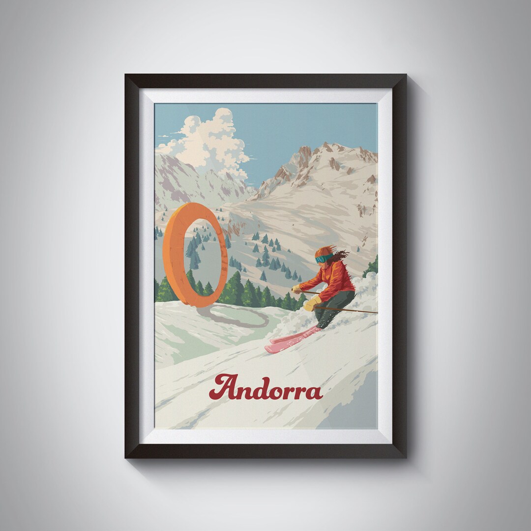 Andorra Poster, Andorra Travel Print, Skiing, Snowboarding, Pyrenees ...