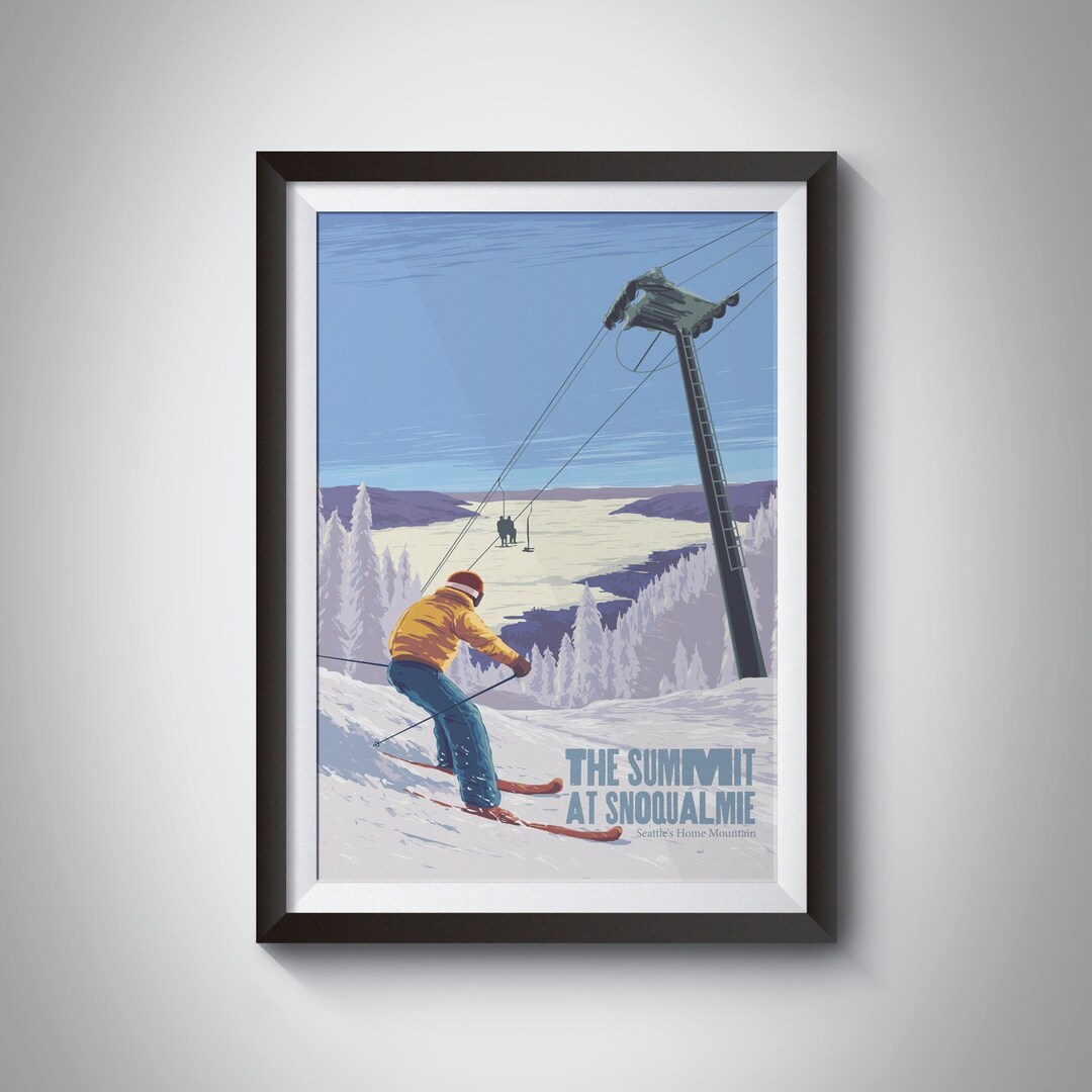 The Summit at Snoqualmie Seattle Ski Resort Travel Poster, Washington ...