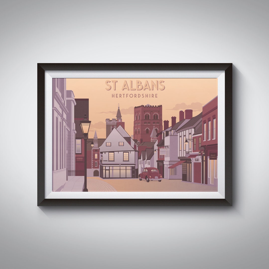 St Albans High Street Travel Poster, Hertfordshire Print, St Albans ...