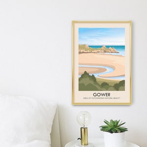 Gower AONB Travel Poster, Wales, Gower Peninsula, Glamorgan, Gŵyr ...