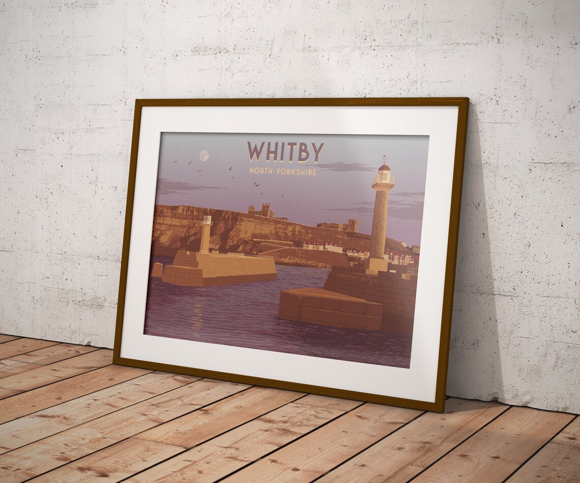 Whitby Travel Poster Yorkshire Wall Art Seaside Travel | Etsy
