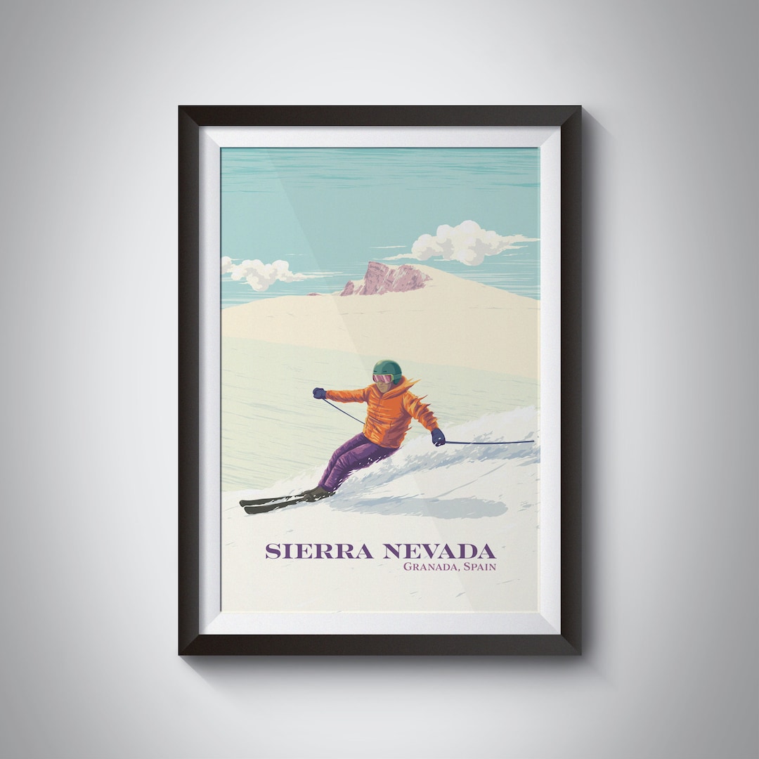 Sierra Nevada Ski Resort Poster, Spain, Granada, Snowboarding, Vintage ...