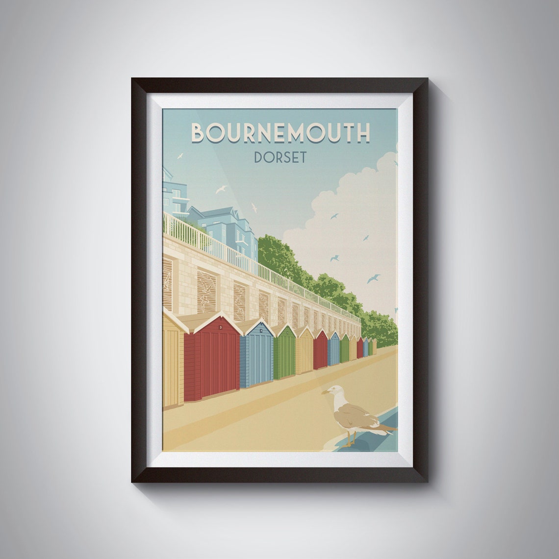 Bournemouth Travel Poster Beach Hut Seaside Print Dorset - Etsy UK