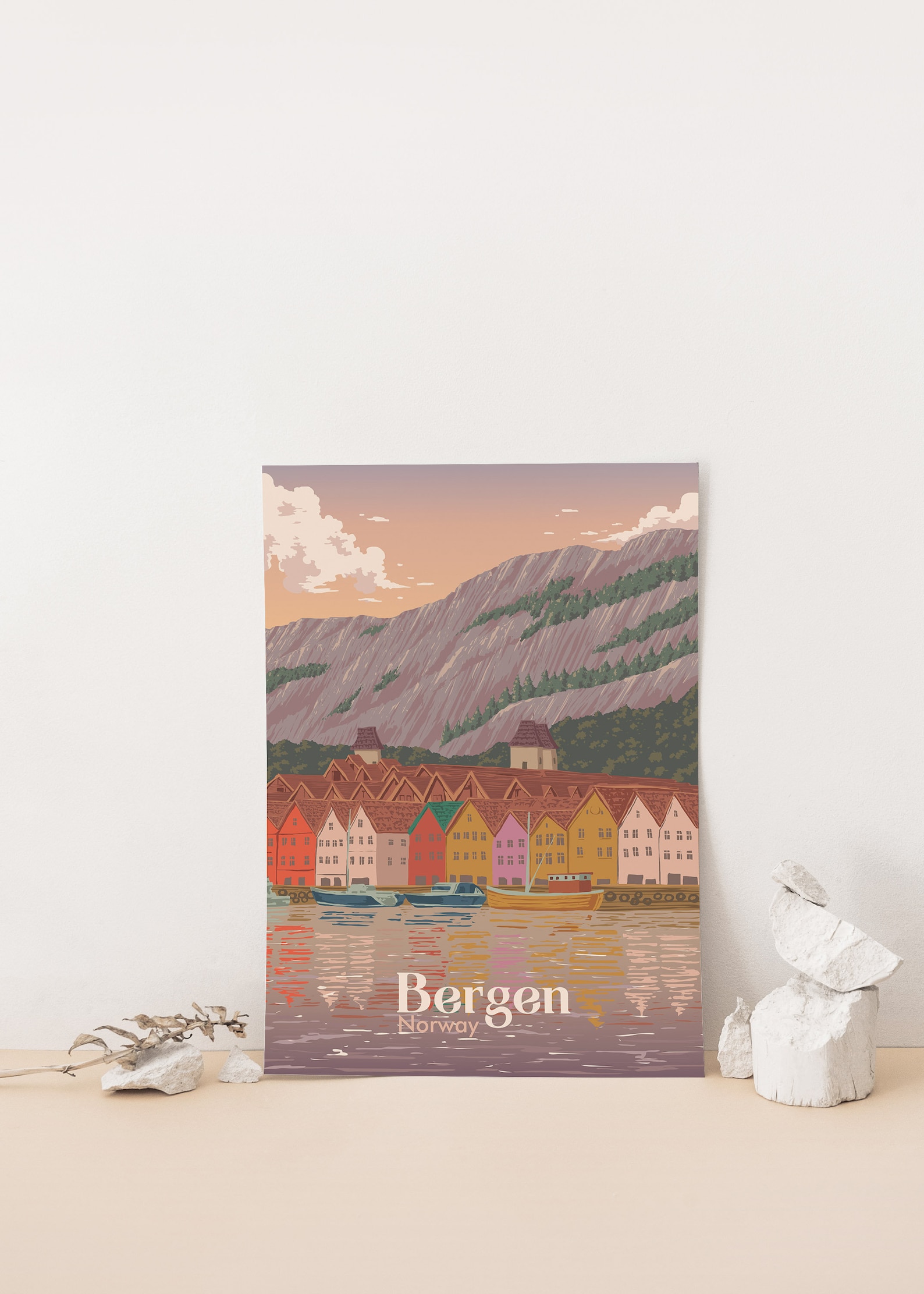 Bergen Norway Poster Retro Travel Print Norwegian Fjords - Etsy UK