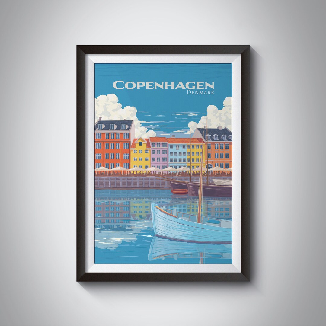 Copenhagen Travel Poster, Denmark, Nyhavn Harbour, Canal, Europe ...