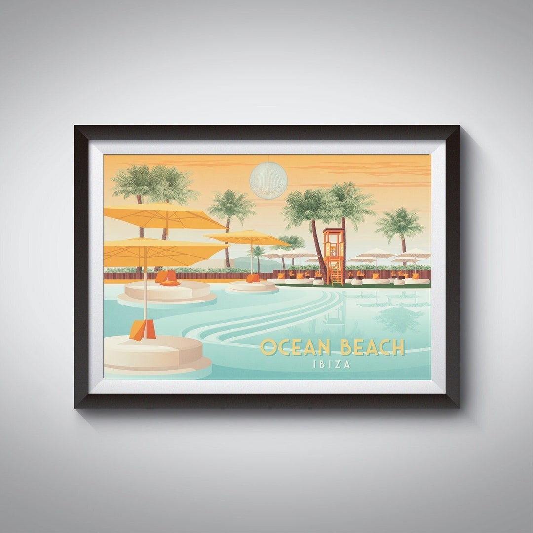 Ocean Beach Club Travel Poster, Ibiza Spain Travel Poster, O Beach, Day ...
