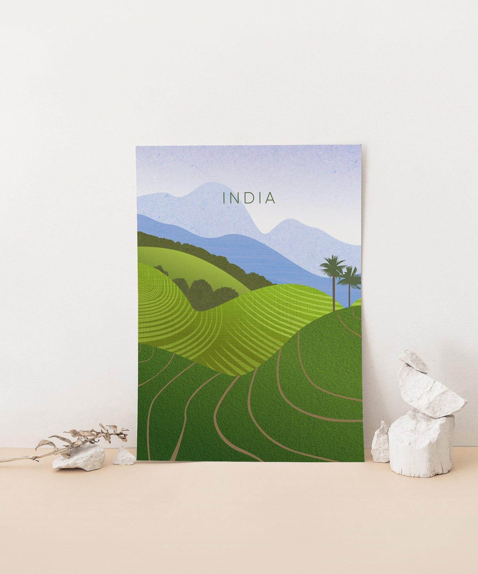 India Minimal Travel Poster, Munnar, Tea Plantations, Kerala, Goa ...