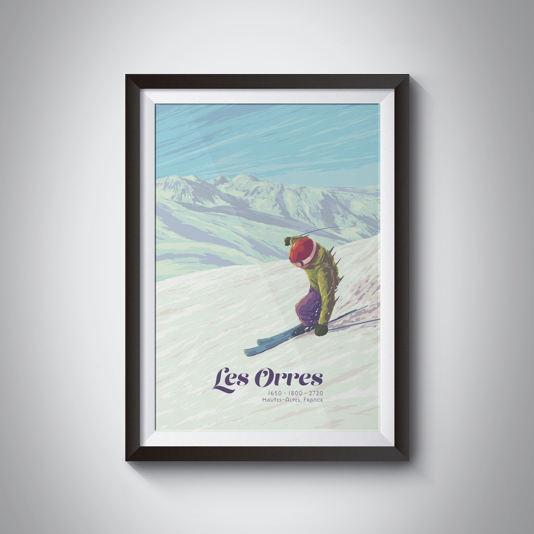 Les Orres Ski Resort Poster, France, Snowboarding, Vintage Travel Print ...