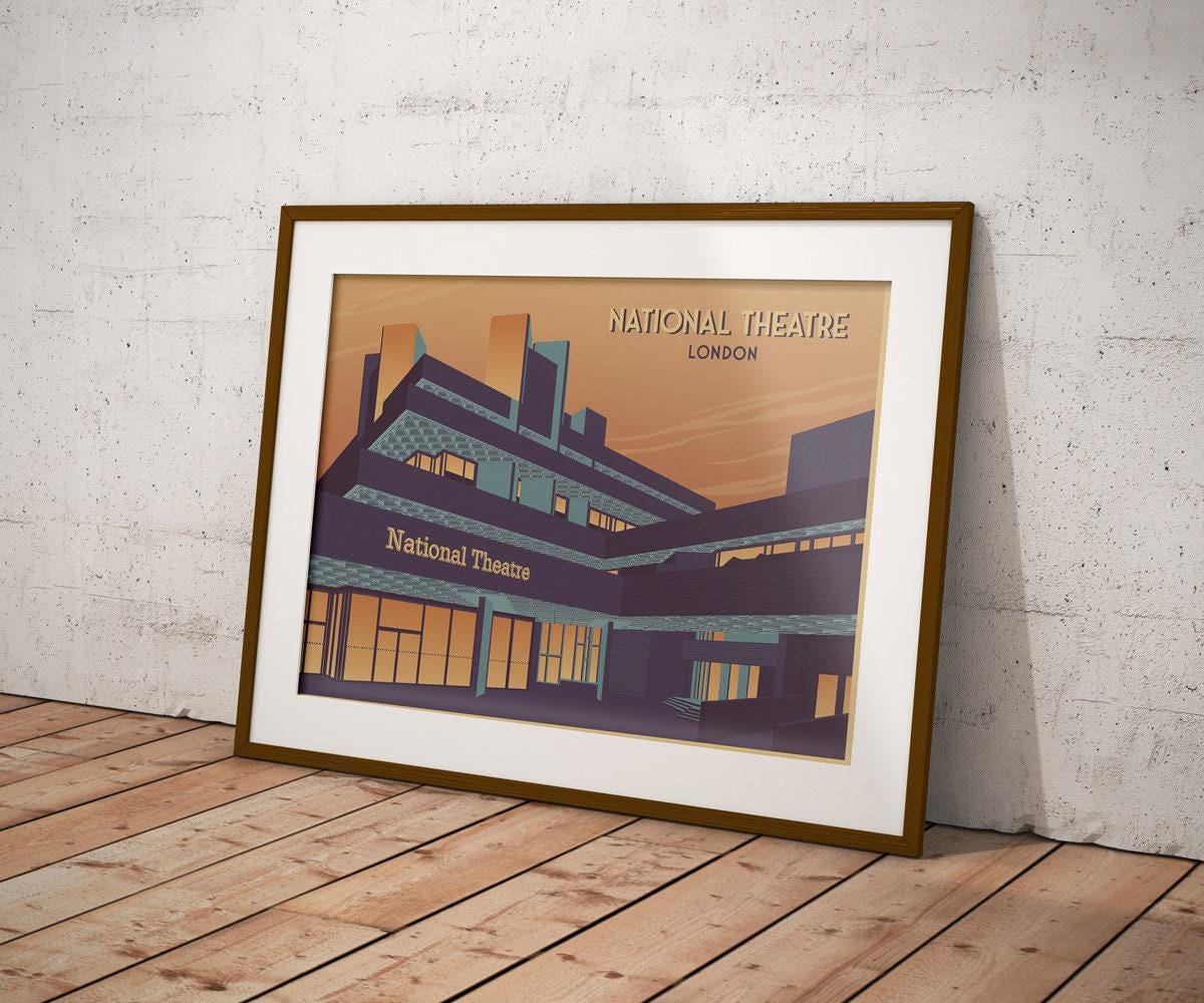 National Theatre Poster, London Travel Print, Southbank Centre, Royal ...